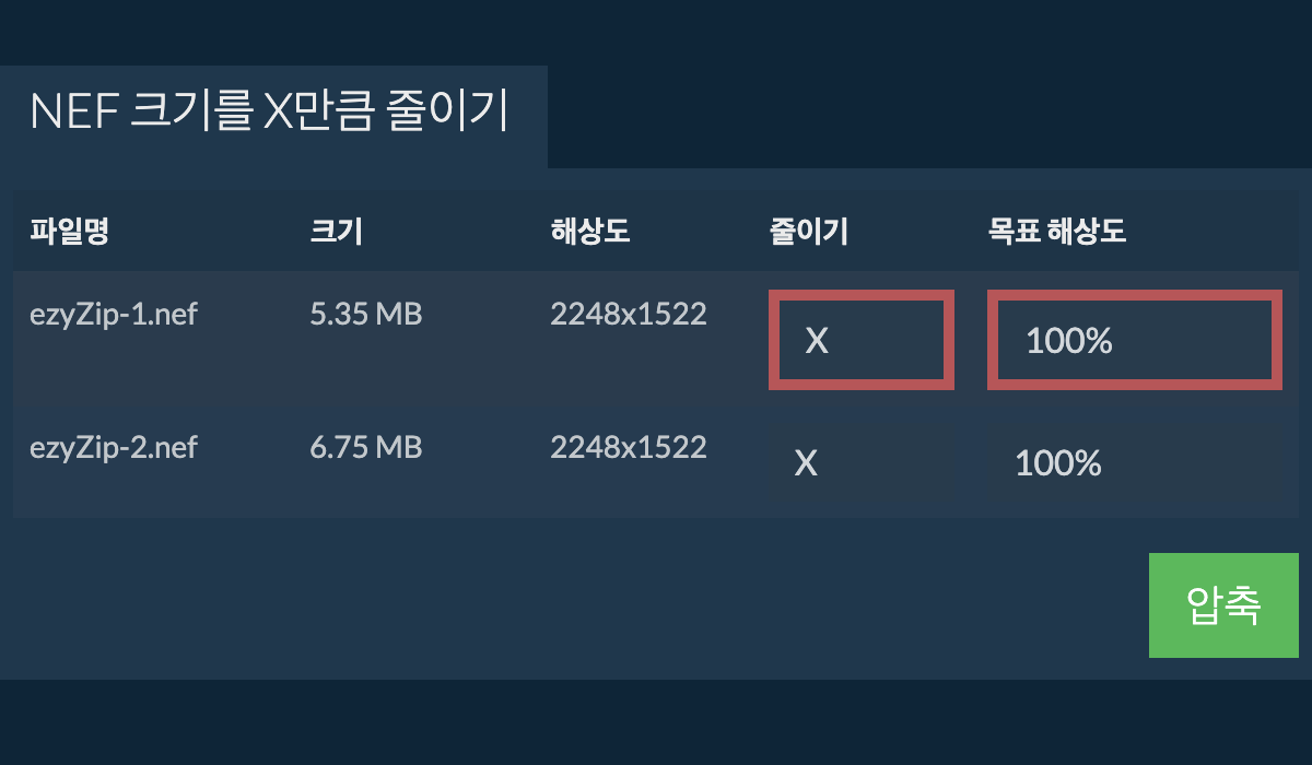 NEF 크기를 X만큼 줄이기 | NEF 파일 압축 - ezyZip